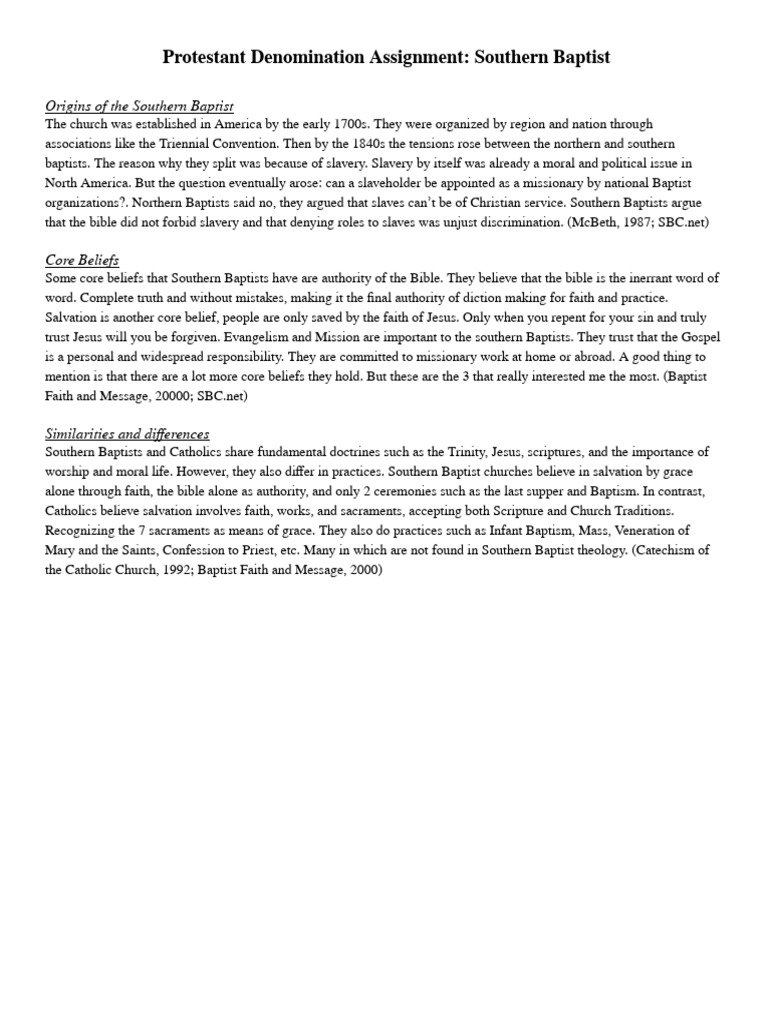 Southern Baptist Denomination Overview | PDF