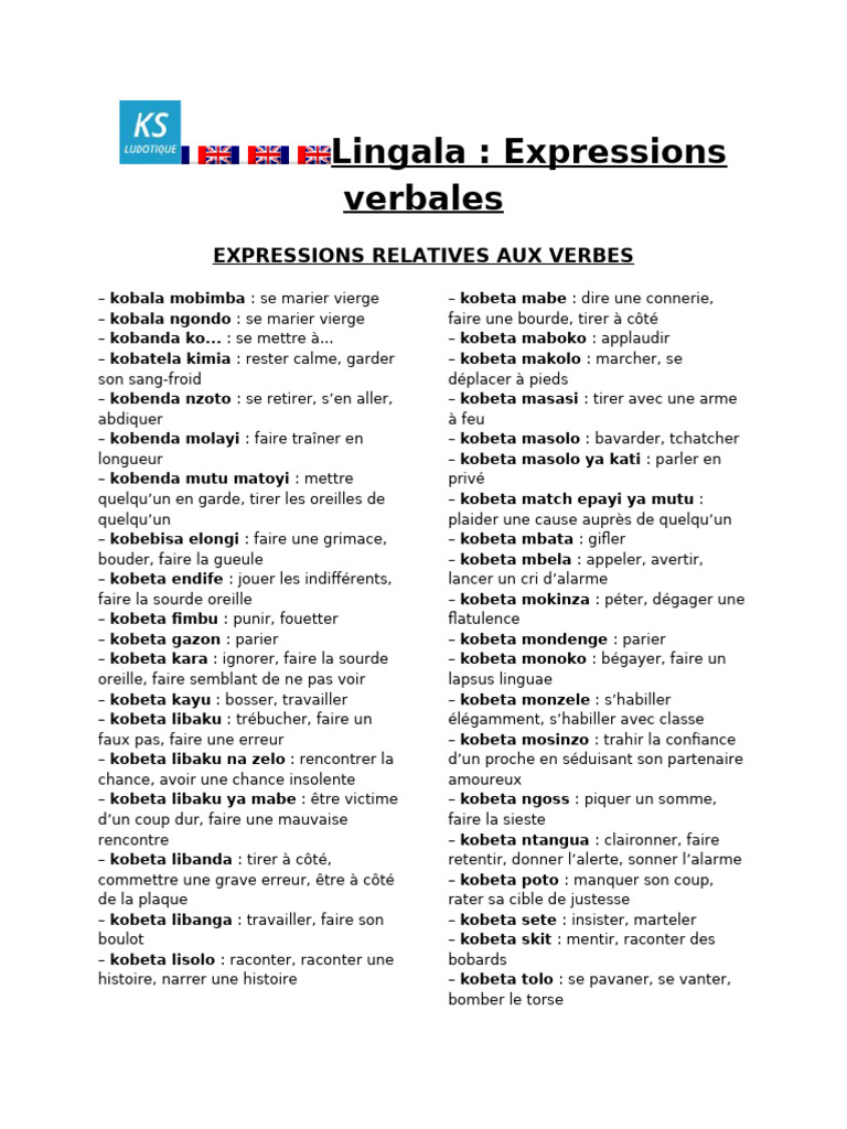Expressions verbales en Lingala | PDF