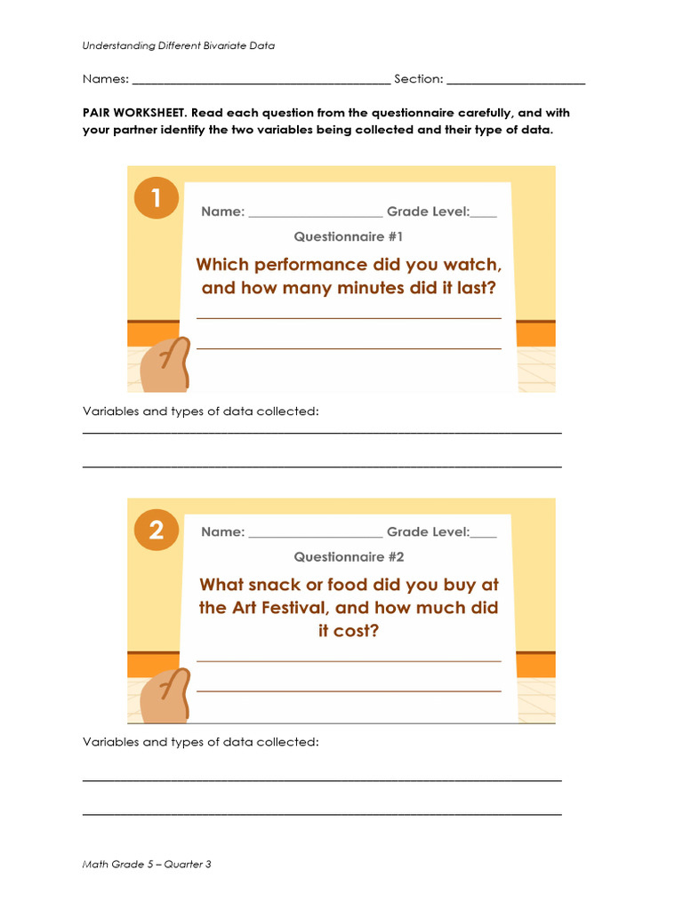 M5Q3L01 Worksheet - Understanding Bivariate Data | PDF