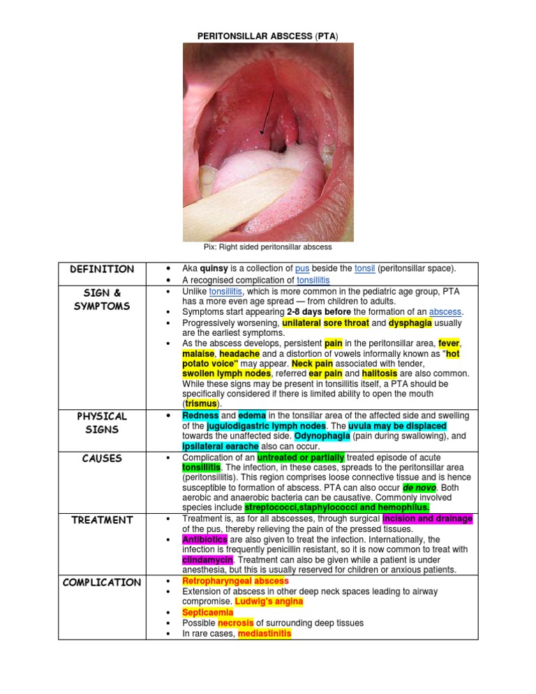 Peritonsillar Abscess | PDF