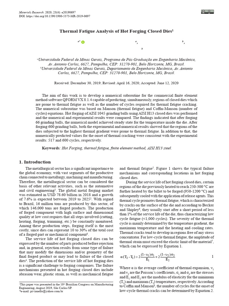 Thermal Fatigue in Hot Forging Dies | PDF | Forging | Fatigue (Material)