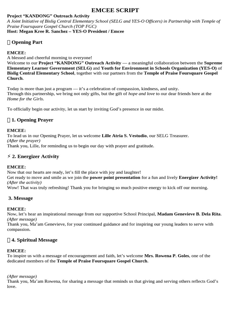 Project KANDONG Outreach Activity Script | PDF