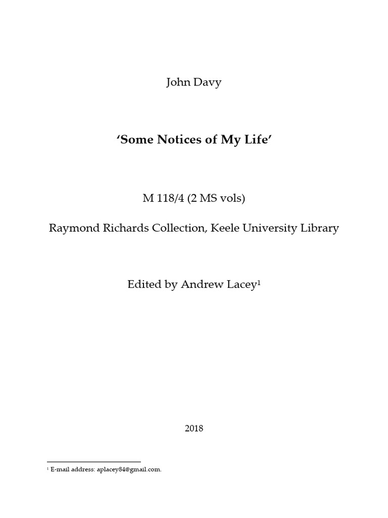 John Davy Some Notices of My Life Final | PDF | Bracket