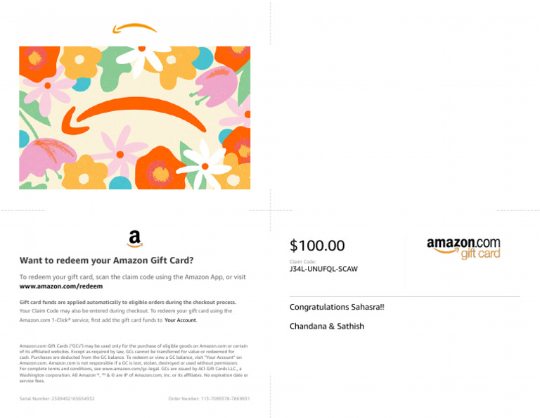 Want To Redeem Your Amazon Gift Card?: Congratulations Sahasra ...