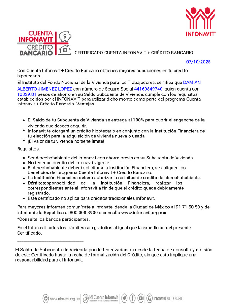 Ventajas de Cuenta Infonavit y Crédito | PDF