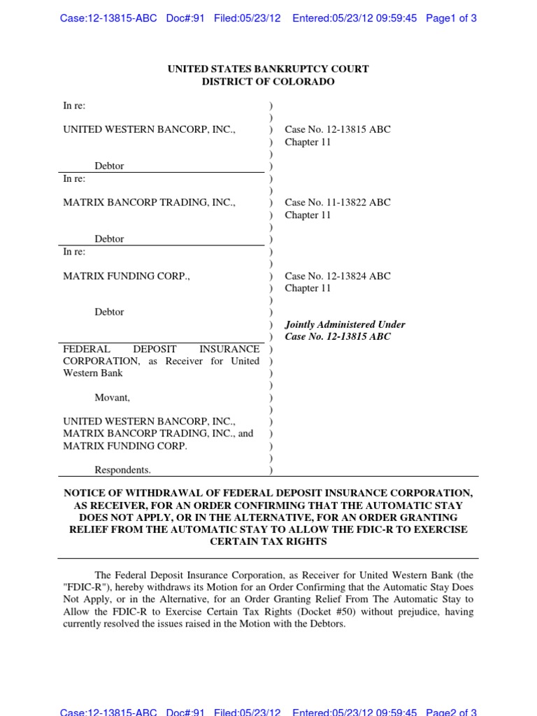 Uwbkq 5-23-2012 Fdic Notice of Withdraw On Automatic Stay To Exercise ...