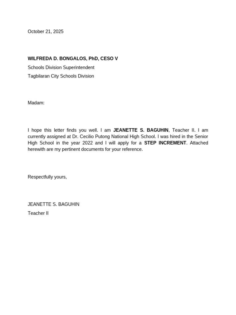 Letter For Step Increment | PDF