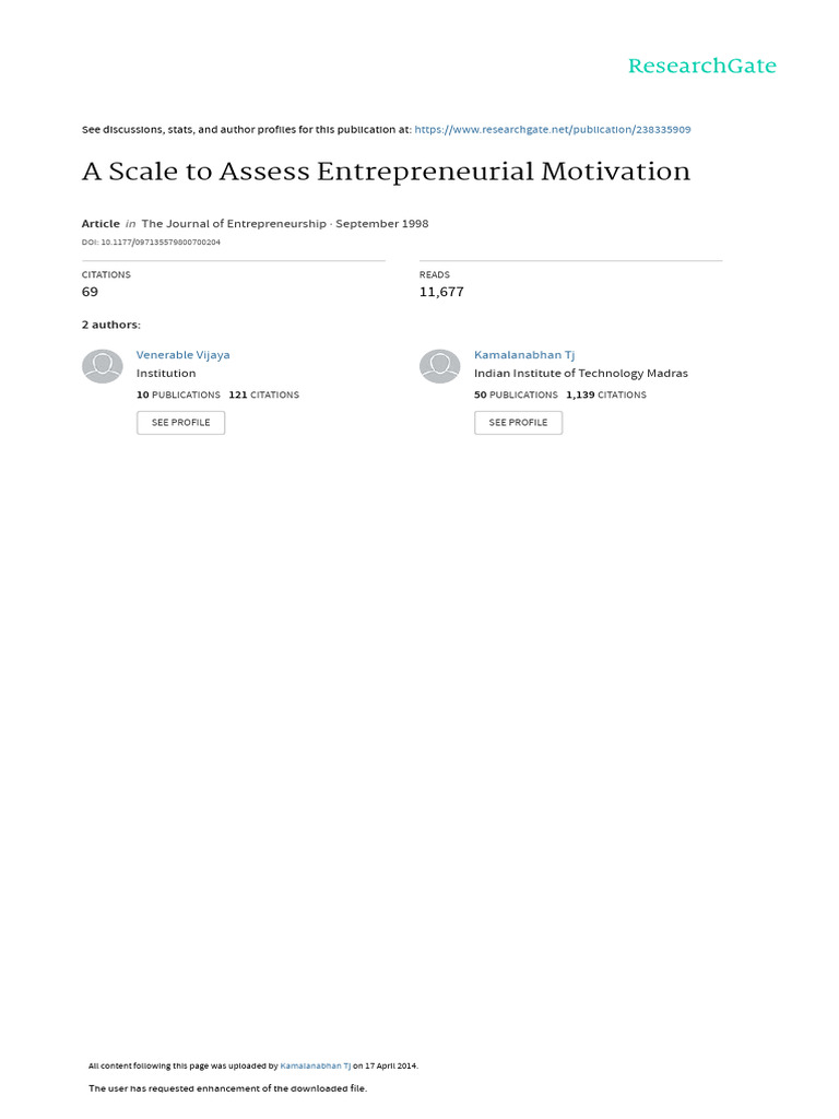 Entrepreneurial Motivation Assessment Scale | PDF | Entrepreneurship ...