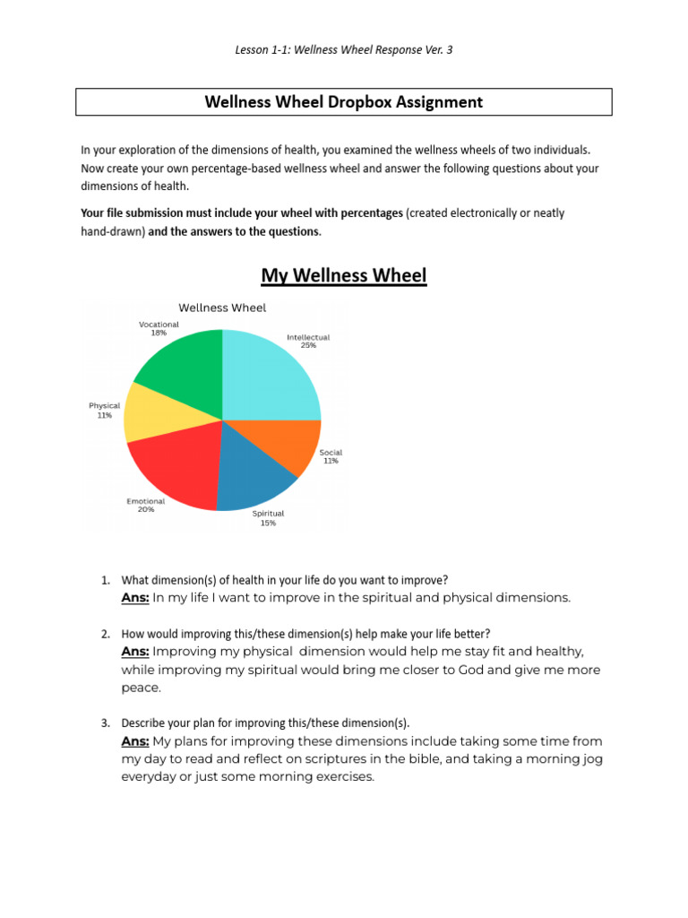 Copy of 1.1 Ver 3 - Wellness Wheel Assignment | PDF