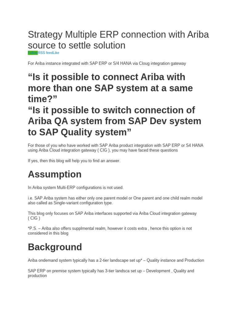 Strategy Multiple ERP Connection With Ariba Source To Settle Solution ...