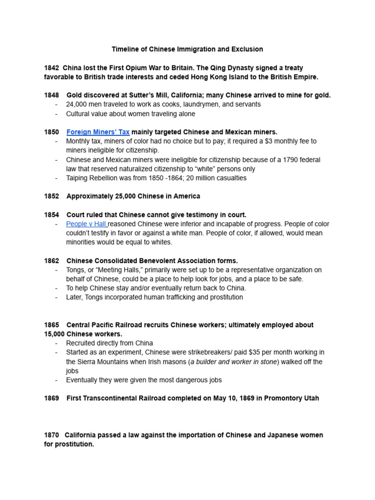 Chinese Exclusion Act Timeline | PDF | Chinese Americans | Chinese Diaspora