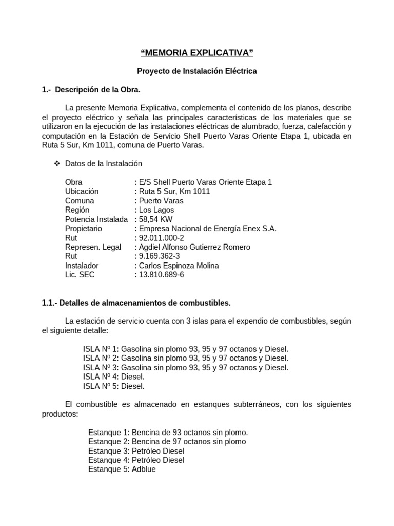 Memoria Shell Puerto Varas Oriente | PDF | Tubería (transporte de ...
