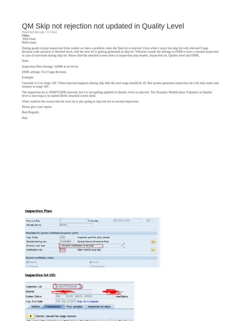 QM Skip Not Rejection Not Updated in Quality Level | PDF | Computing