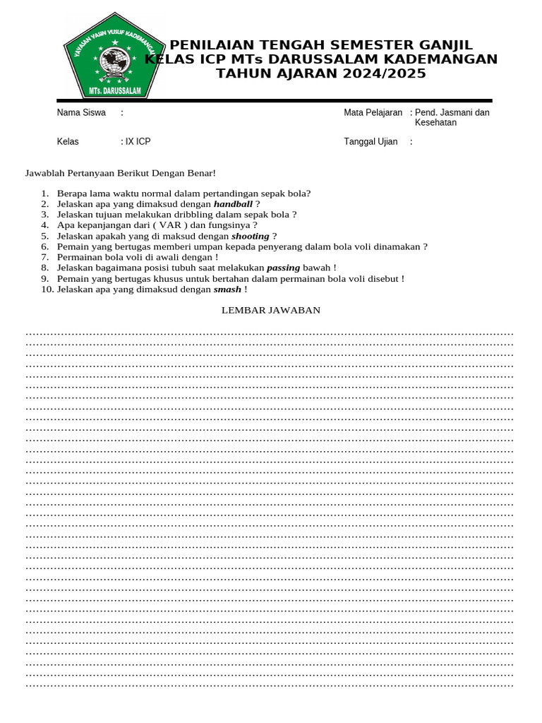 Soal Pts Ix Icp Tahun 2024 | PDF
