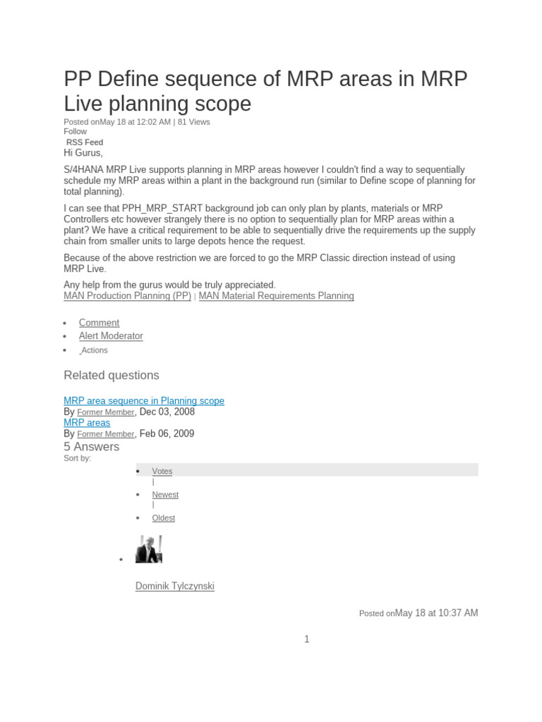 PP Define Sequence of MRP Areas in MRP Live Planning Scope | PDF