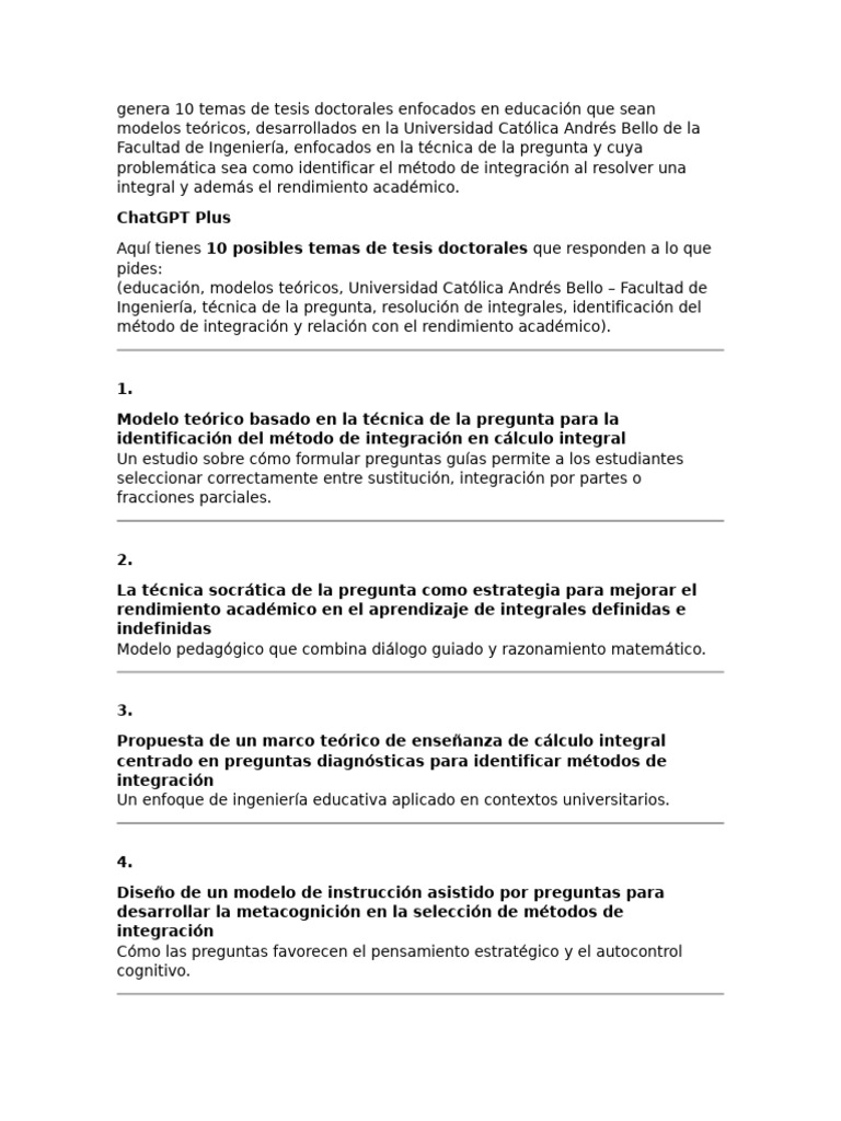 Temas de Tesis Doctorales en Educación y Cálculo Integral | PDF ...