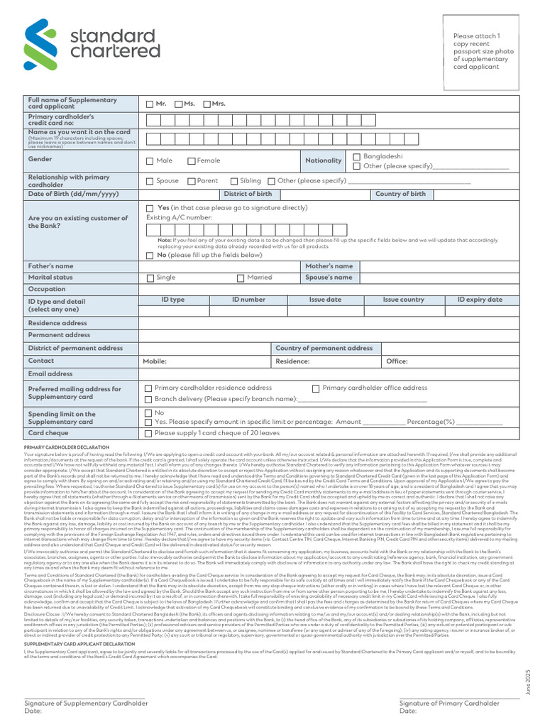 Supplementary Credit Card Application | PDF | Credit Card | Banks