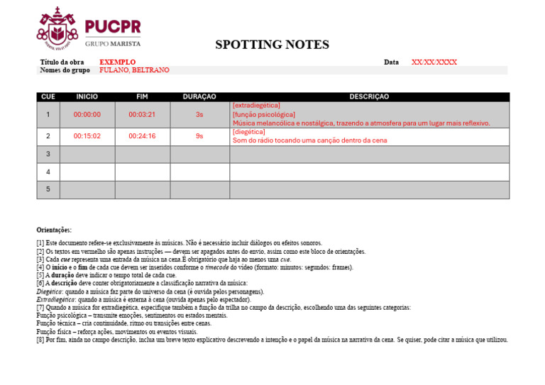 Notas de Spotting para Trilha Sonora | PDF
