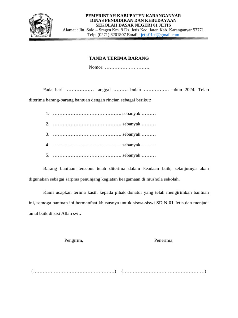 Tanda Terima Barang | PDF