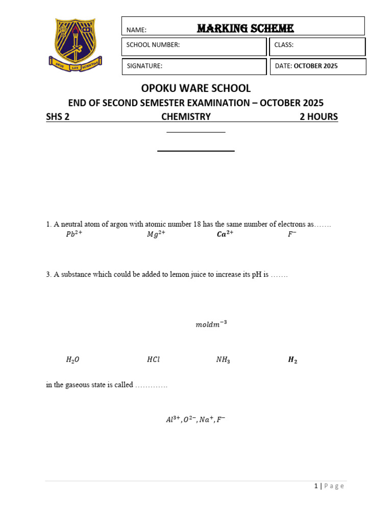 Marking Scheme Chemistry 2nd Sem Exams | PDF | Sodium Hydroxide ...