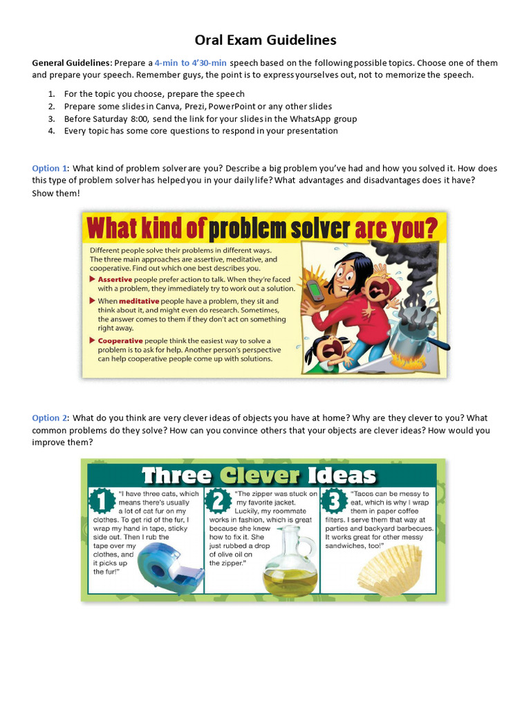 Oral Exam Speech Preparation Guide | PDF | Vocabulary | Speech
