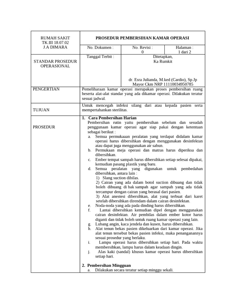 Spo Pembersihan Kamar Operasi | PDF