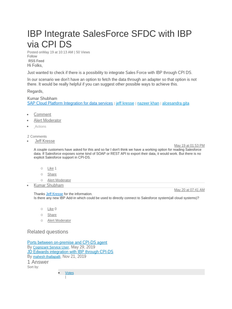 IBP Integrate SalesForce SFDC With IBP Via CPI DS | PDF | Software ...