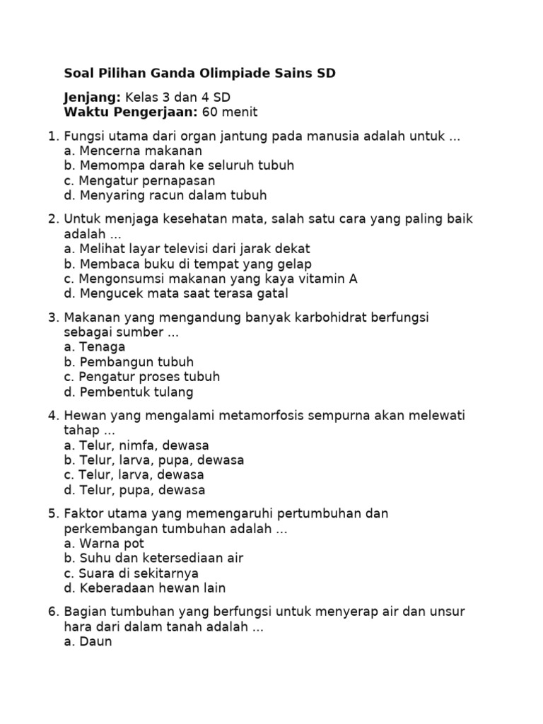 Soal Olimpiade Sains SD Level 2 | PDF