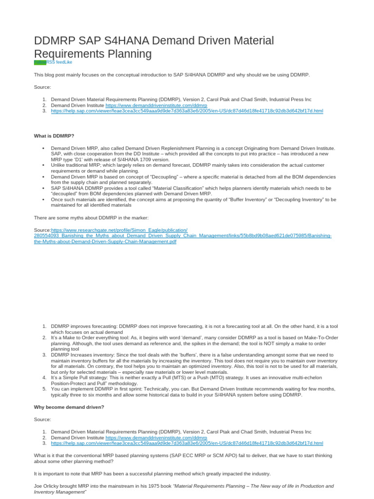 DDMRP SAP S4HANA Demand Driven Material Requirements Planning | PDF ...