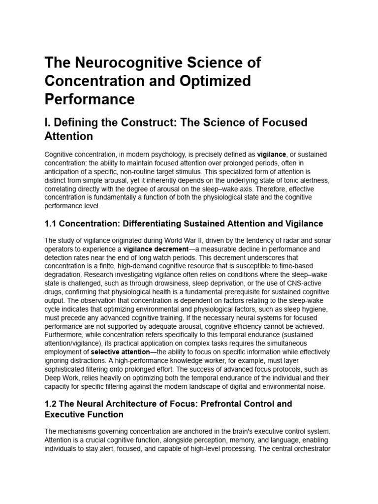 Neurocognitive Science of Concentration | PDF | Working Memory | Attention