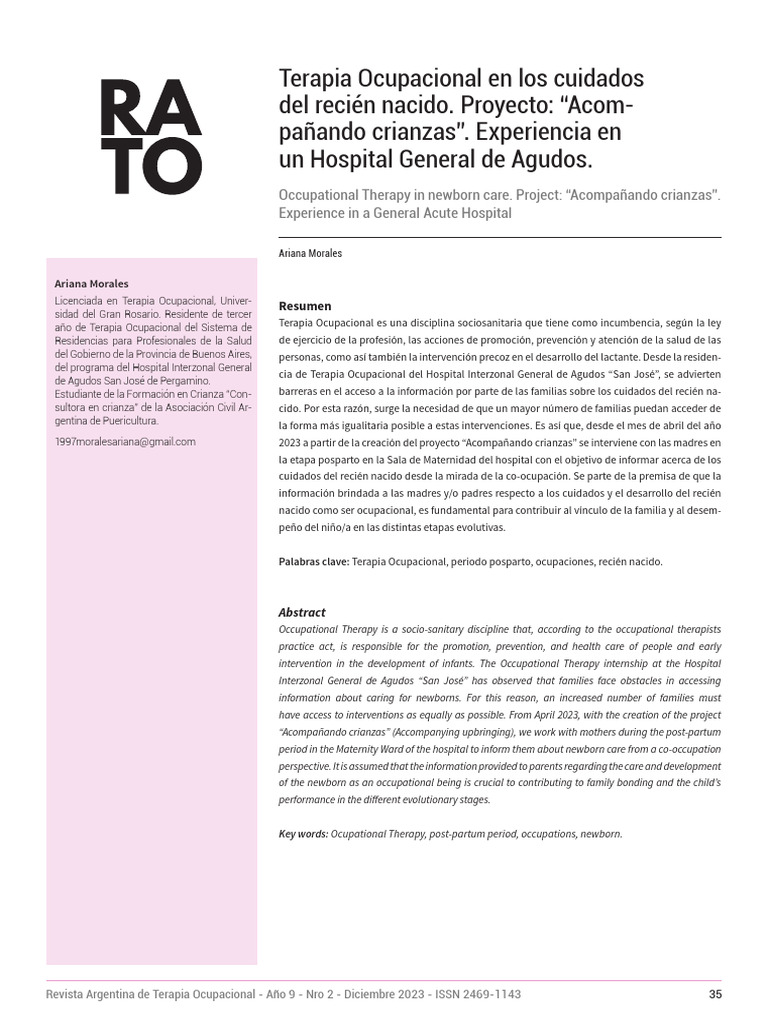 Terapia Ocupacional en Los Cuidados Del Recién Nacido. Proyecto - "Acom ...