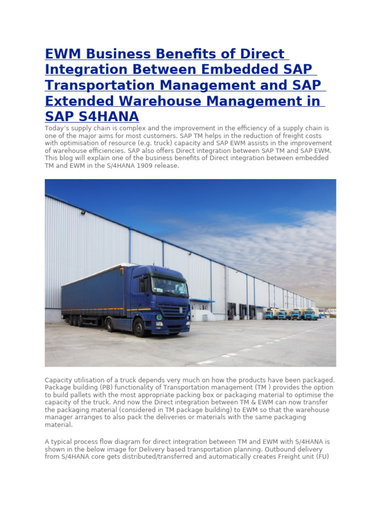 EWM Business Benefits of Direct Integration Between Embedded SAP Transportation Management and ...