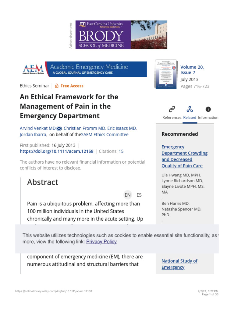 Ethical Pain Management in ED | PDF | Pain Management | Pain