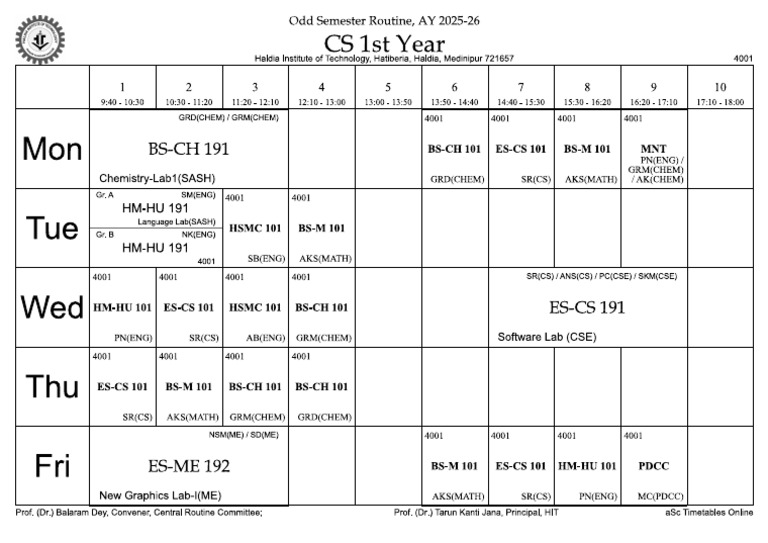 CSE CS 2025-26 Routine | PDF