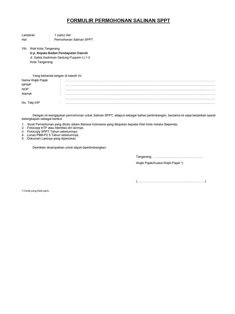 Permohonan Salinan SPPT Tangerang | PDF
