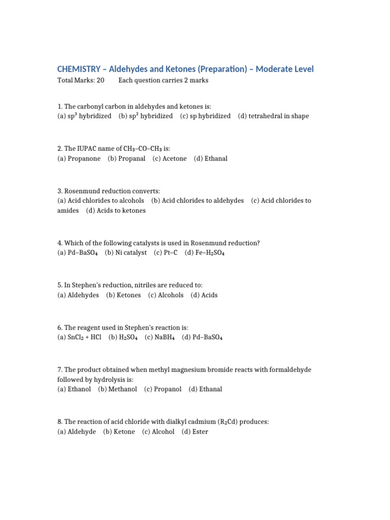 Aldehydes and Ketones Questions | PDF