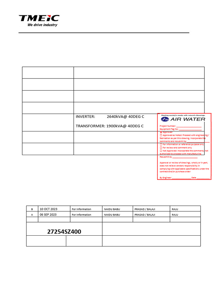 27254sz400 Mve2 Sizing R1-Approved | PDF | Physical Quantities | Electrical Engineering