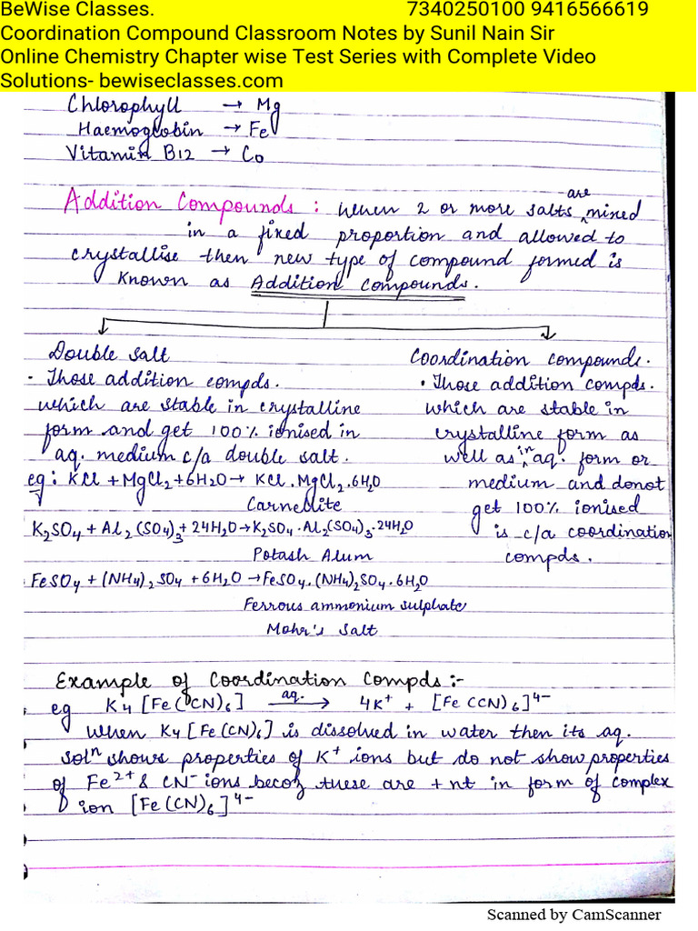 Coordination Compound Notes by Sunil Nain | PDF