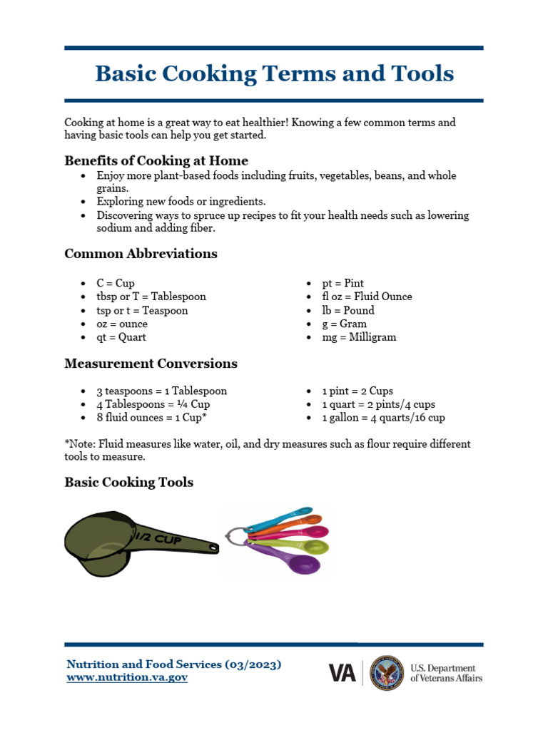 Basic Cooking Terms and Tools Mar 2023 | PDF | Cooking | Tablespoon