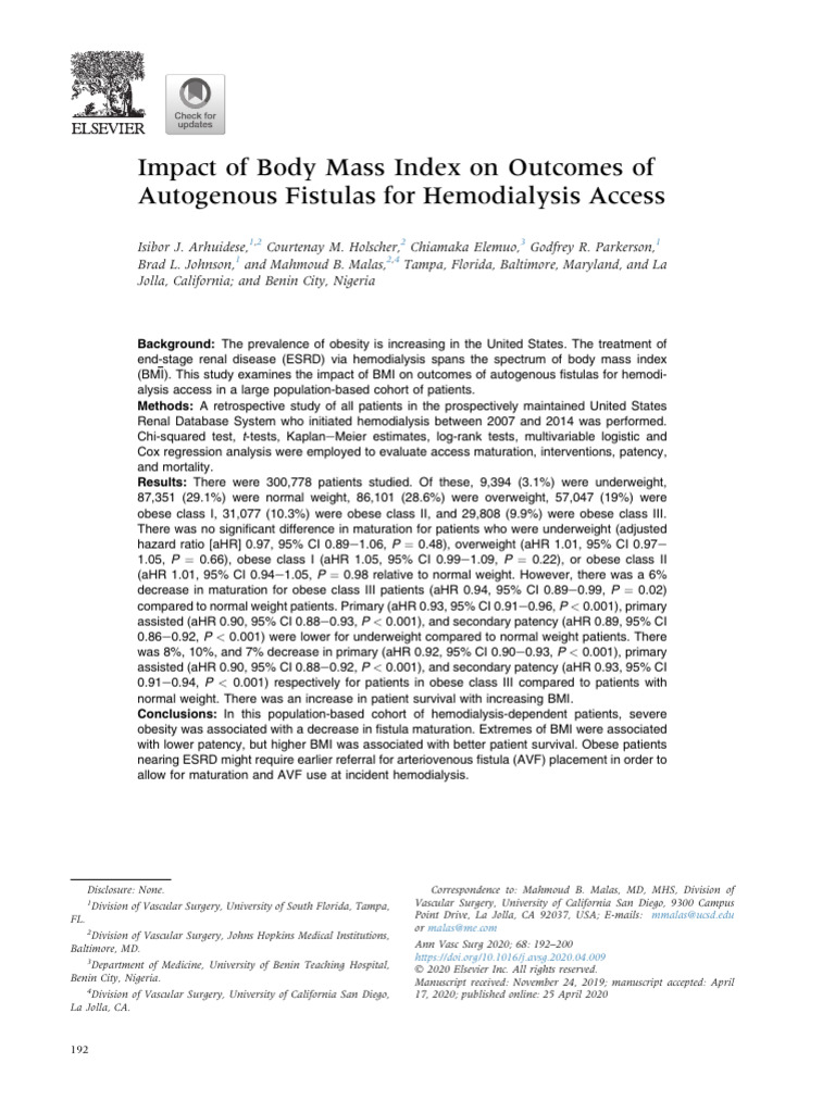 Impact of Body Mass Index en FAV | PDF | Body Mass Index | Obesity