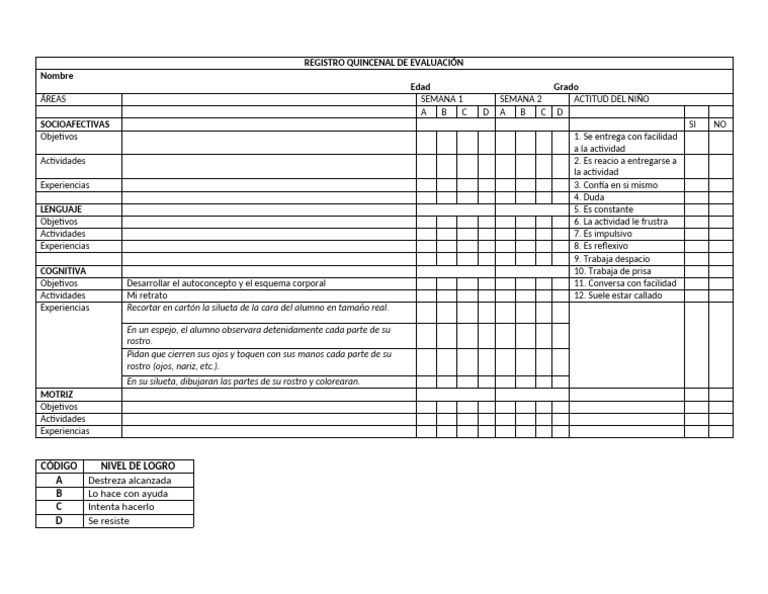 Registro Quincenal de Evaluación | PDF