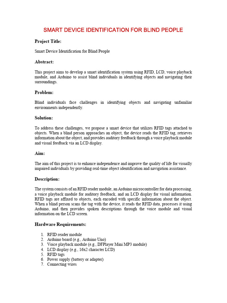 Smart Device Identification For Blind People | PDF | Radio Frequency ...