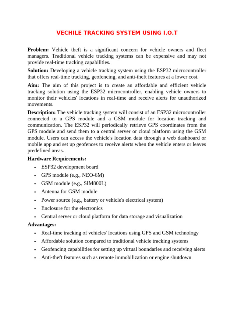 Vehicle Tracking System Using ESP32 | PDF