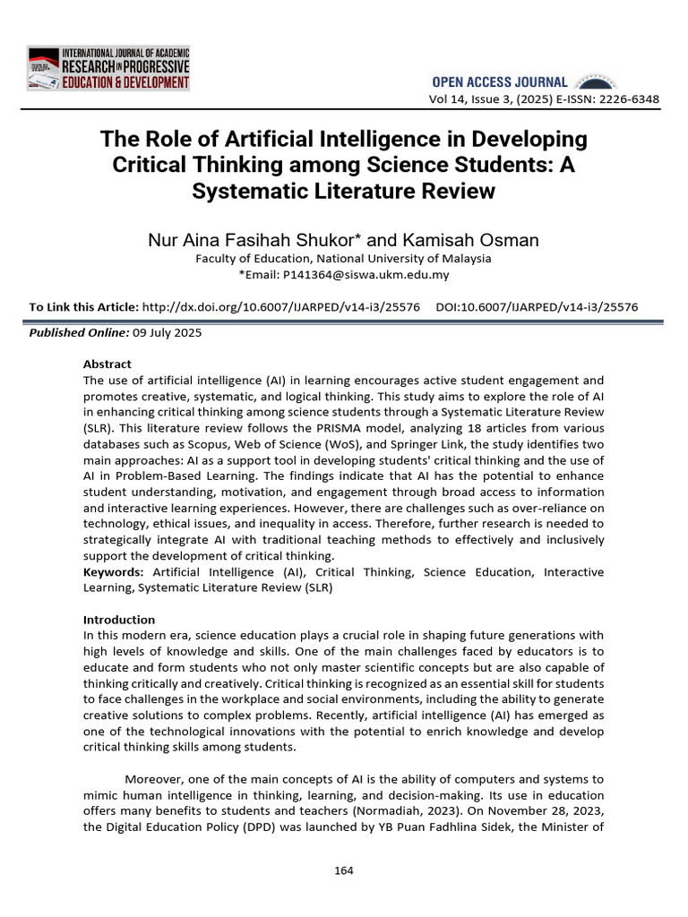 The Role of Artificial Intelligence in Developing Critical Thinking ...