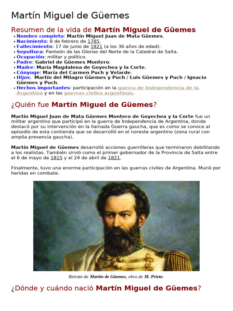 Martín Miguel de Güemes | PDF | Militares de españa | América del Sur