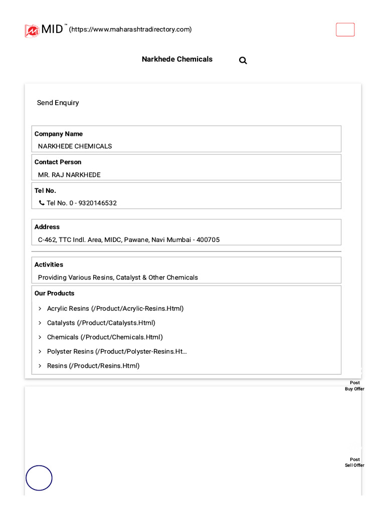 Narkhede Chemicals in Navi Mumbai, India | PDF