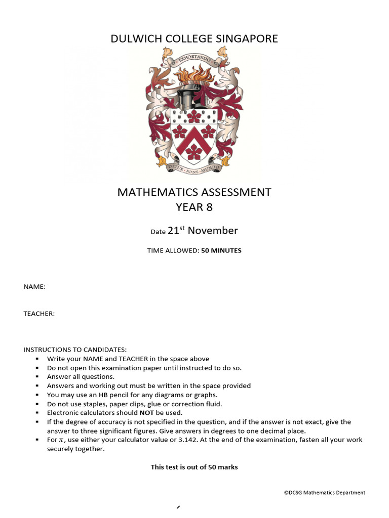 Year 8 Mathematics Assessment Paper | PDF | Significant Figures ...