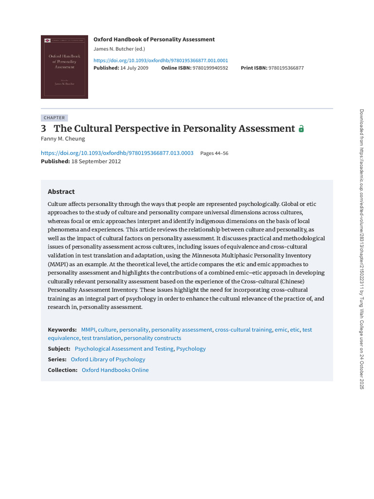 The Cultural Perspective in Personality Assessment | PDF | Psychology ...