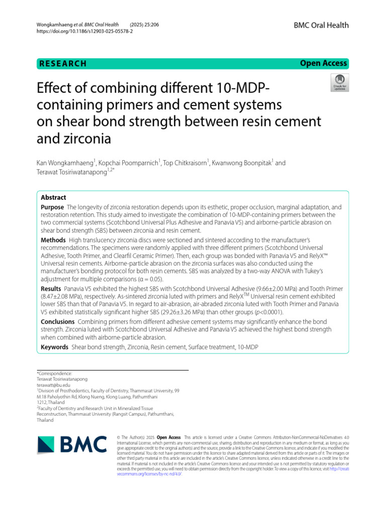 Effect of Combining Different 10-MDP-containing Primers and Cement ...