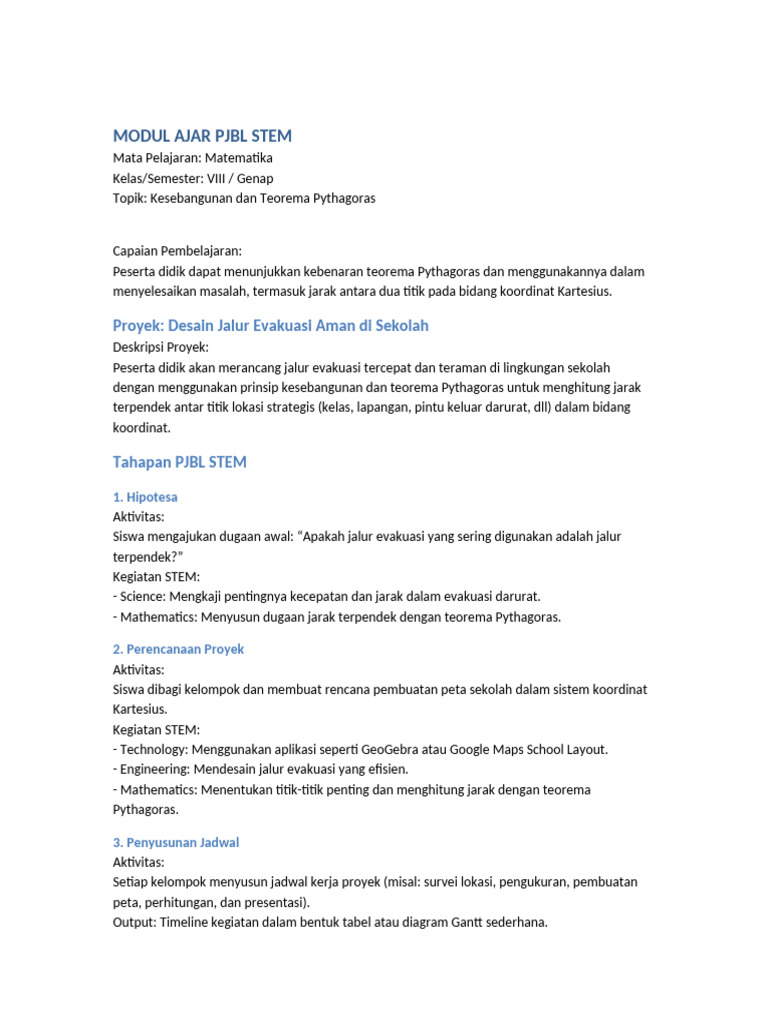 Modul Ajar PJBL STEM Kesebangunan Pythagoras | PDF